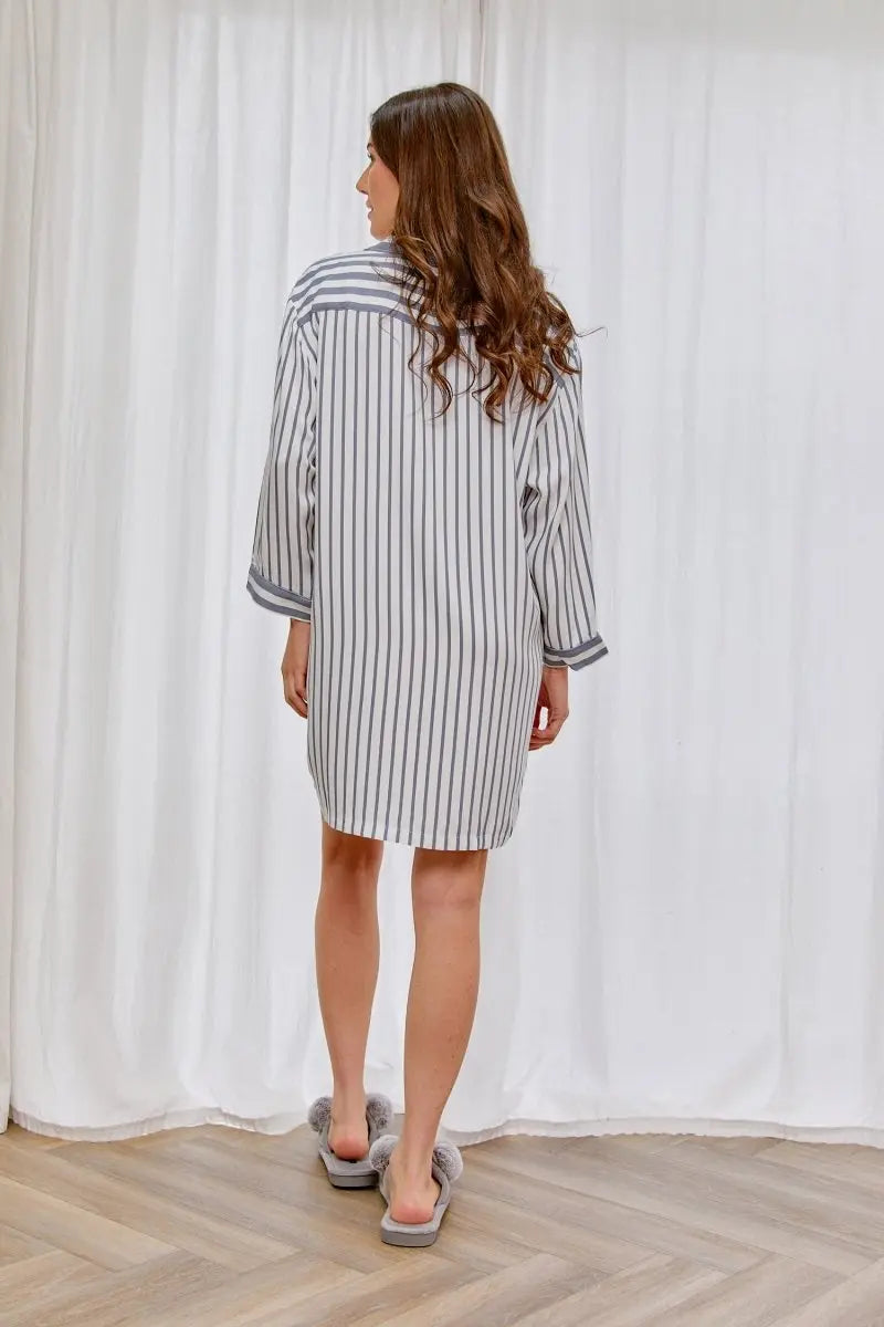 Boyfriend Stripe Nightshirt in Grey/Ecru – Myza