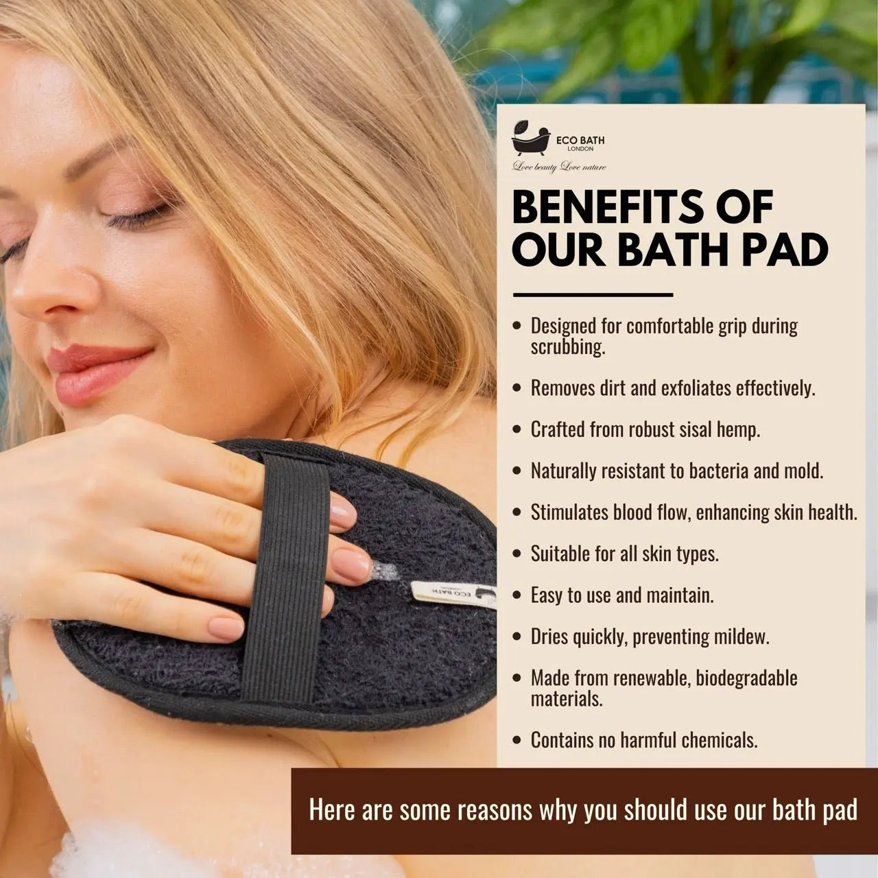 Natural Sisal Hemp Bath Pad Black – Myza