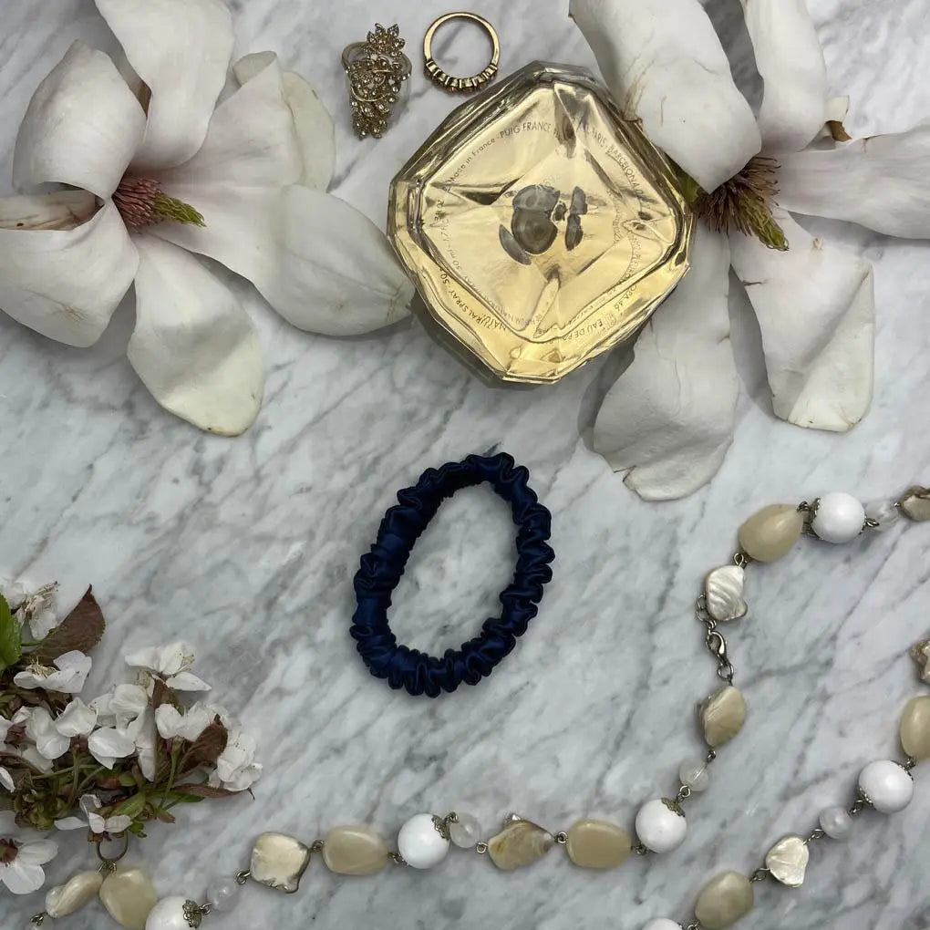 Navy Blue Silk Scrunchie - Skinny – Myza