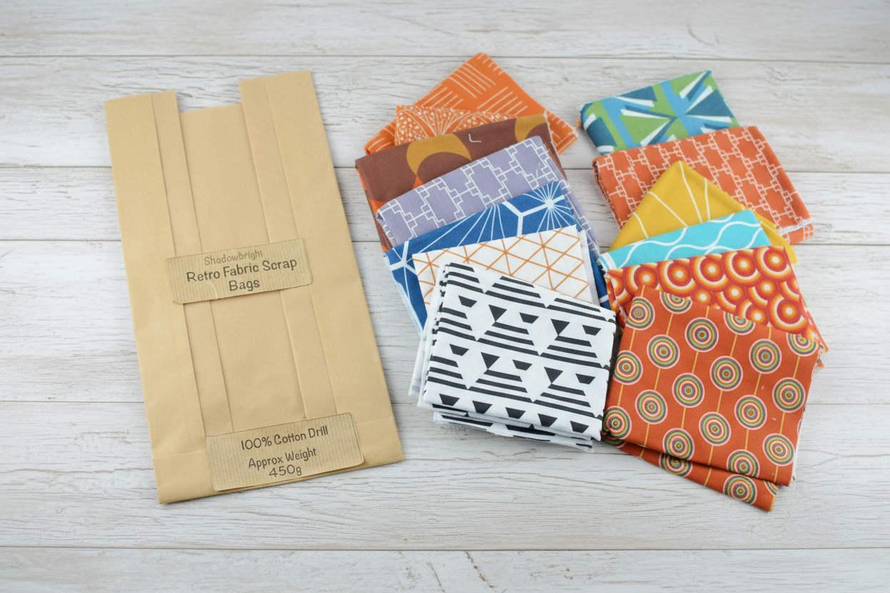 Shadowbright Fabric Scrap Bags – 450g Retro Cotton Drill Offcuts – Myza