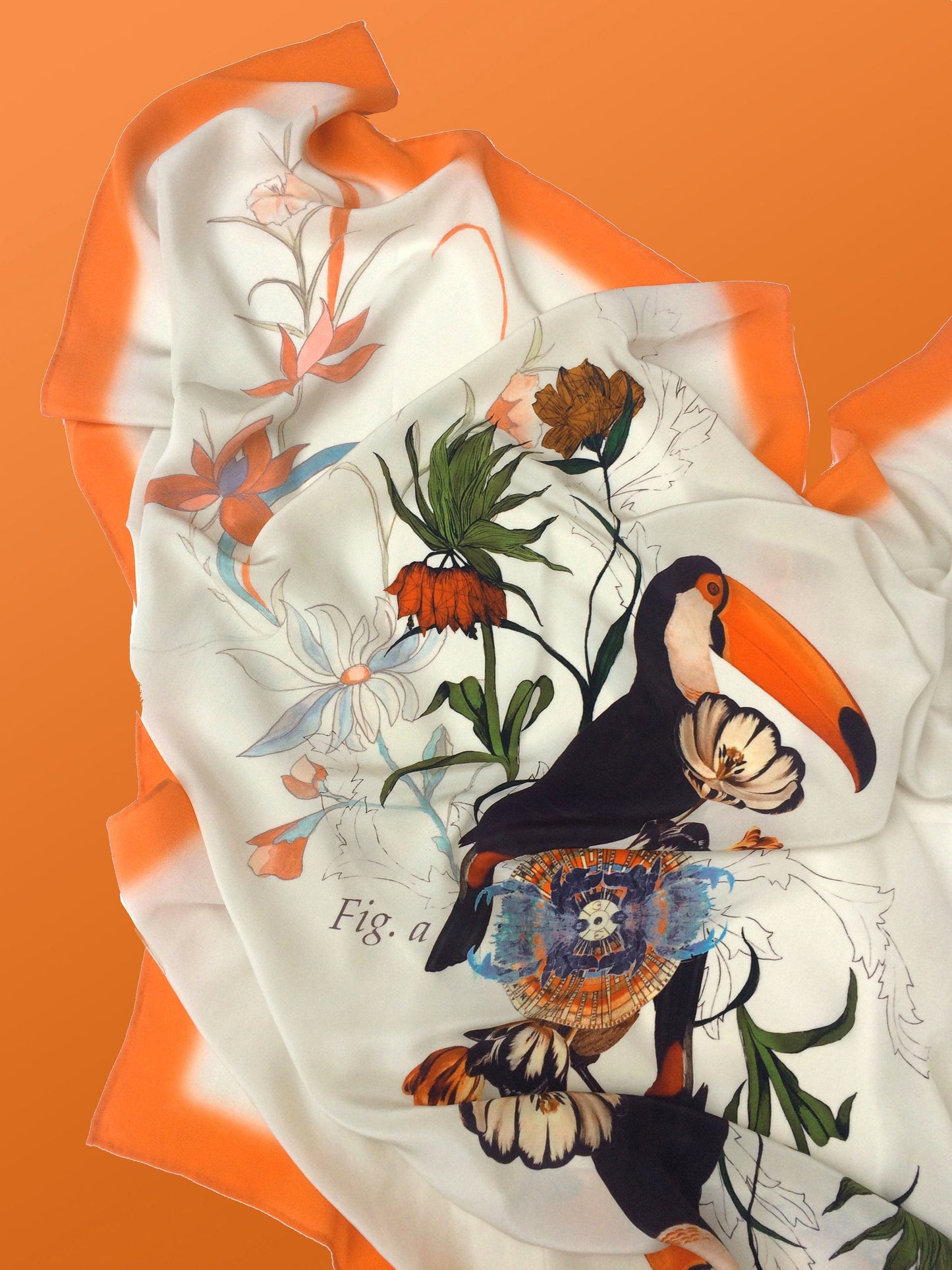Square silk scarf with orange boarder 'Toucan Silk' – Myza