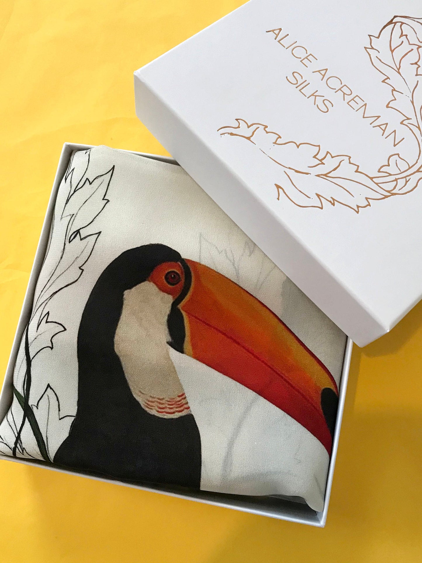 Square silk scarf with orange boarder 'Toucan Silk' – Myza