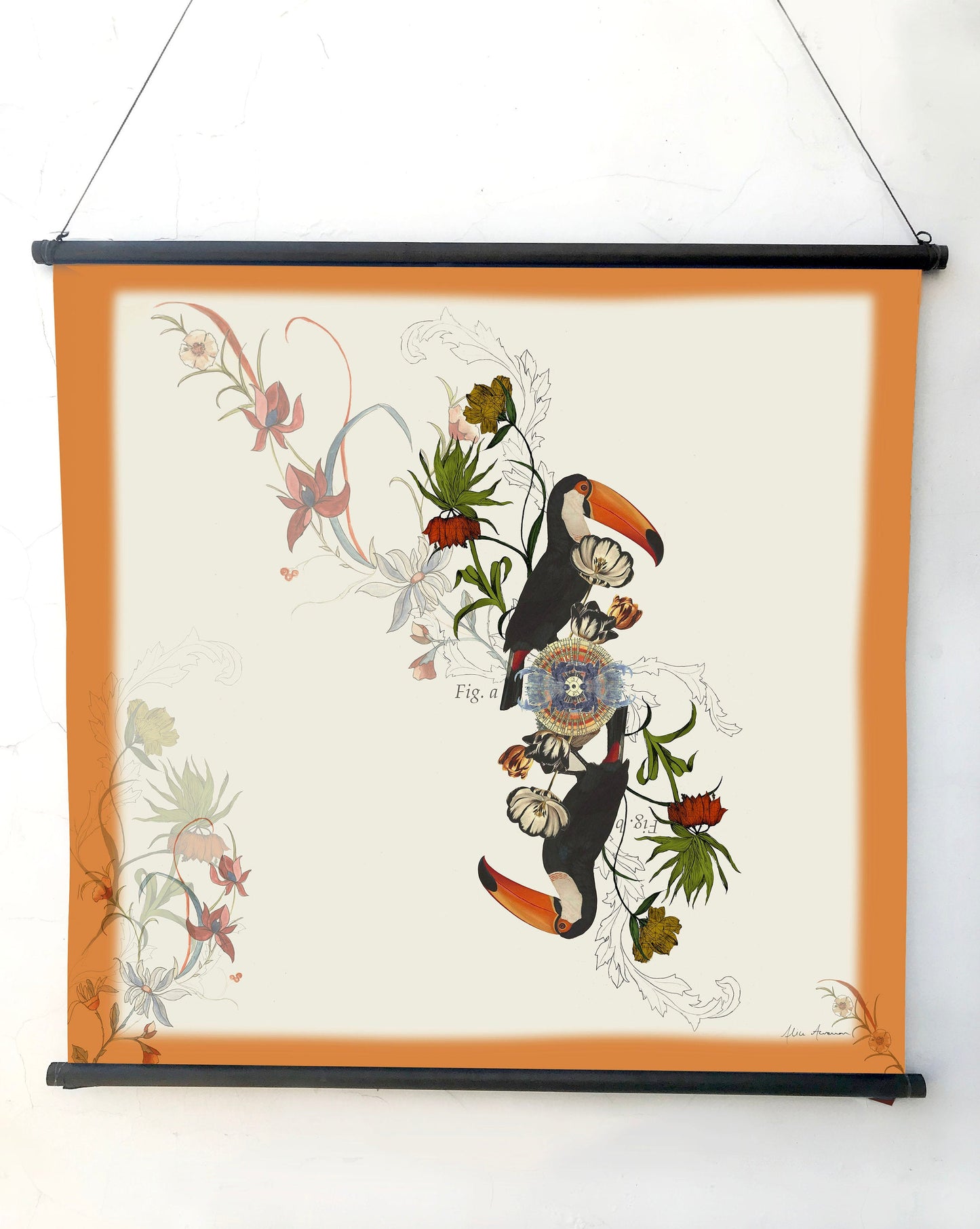 Square silk scarf with orange boarder 'Toucan Silk' – Myza