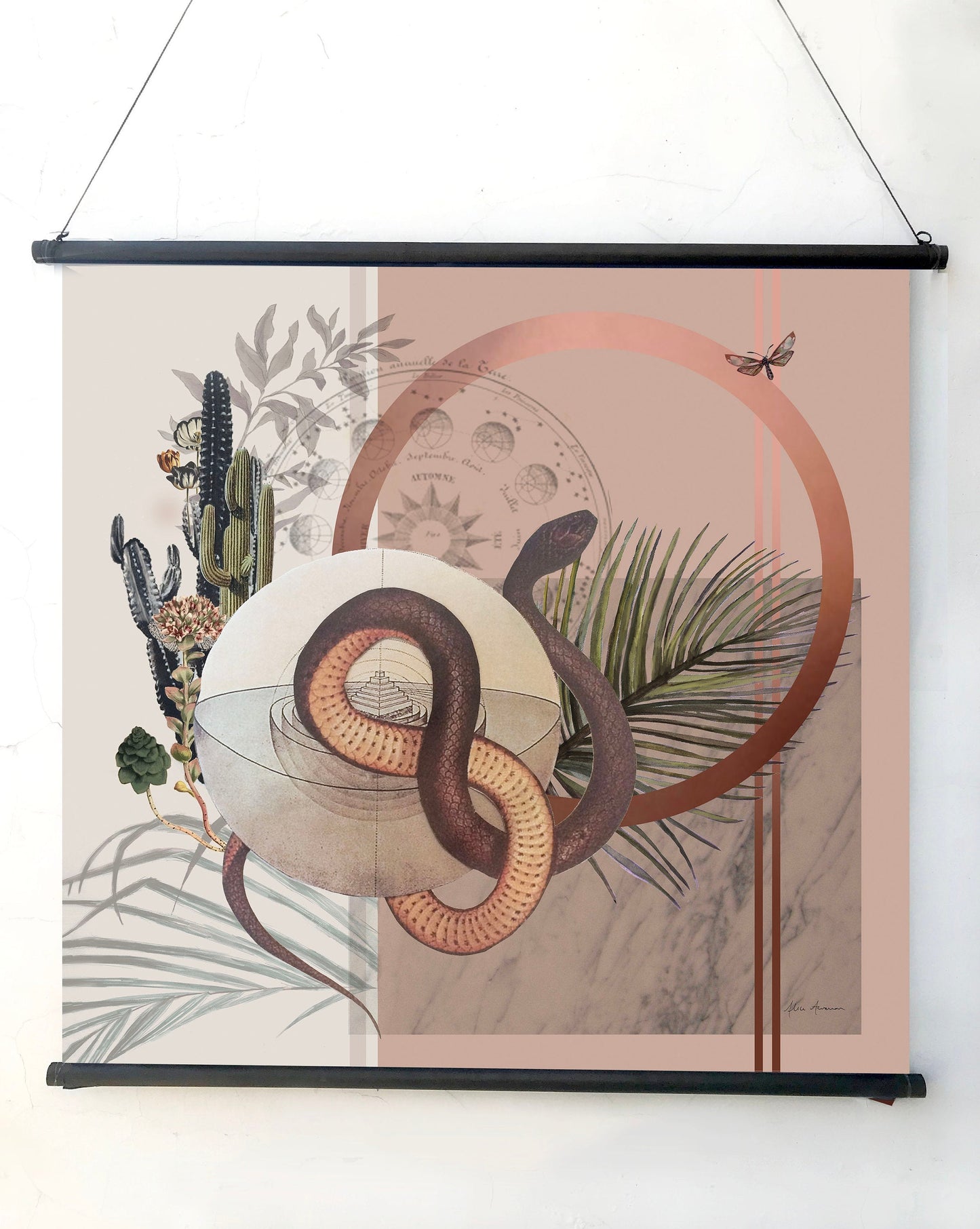Snake Square Silk scarf 'Nevada' Silk is a Hand-painted in neutral ton ...